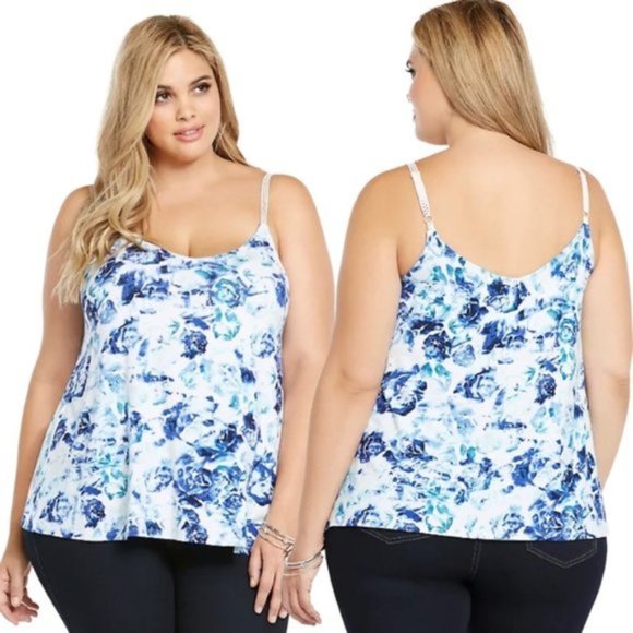 torrid | Tops | Torrid Blue Rose White Tank Top Cami | Poshmark